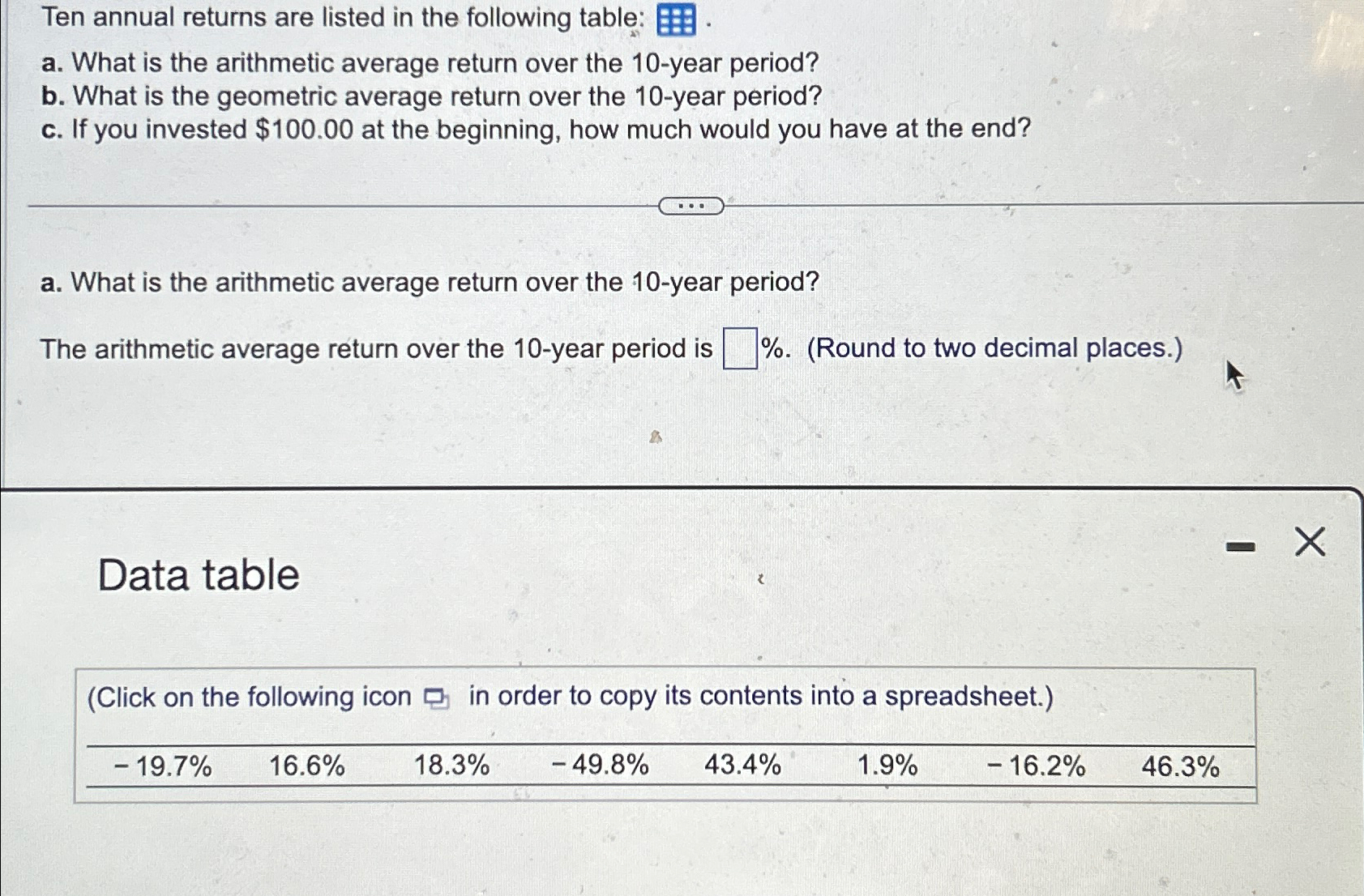 Ten annual returns are listed in the following | Chegg.com
