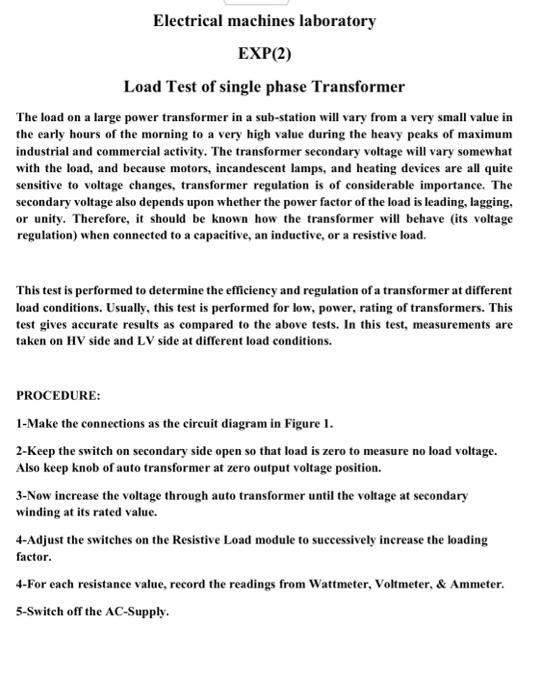 Solved Electrical machines laboratoryExp : load test of | Chegg.com