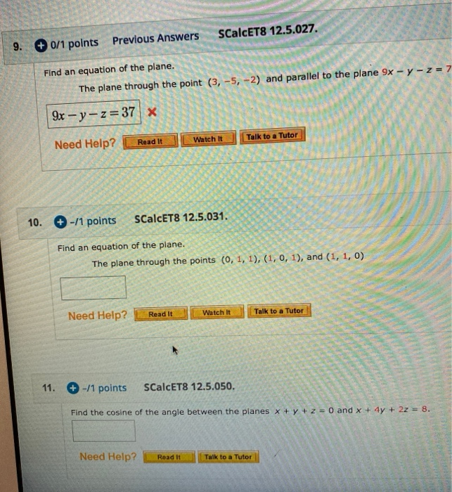Solved 9. SCalcET8 12.5.027. 0/1 points Previous Answers # | Chegg.com