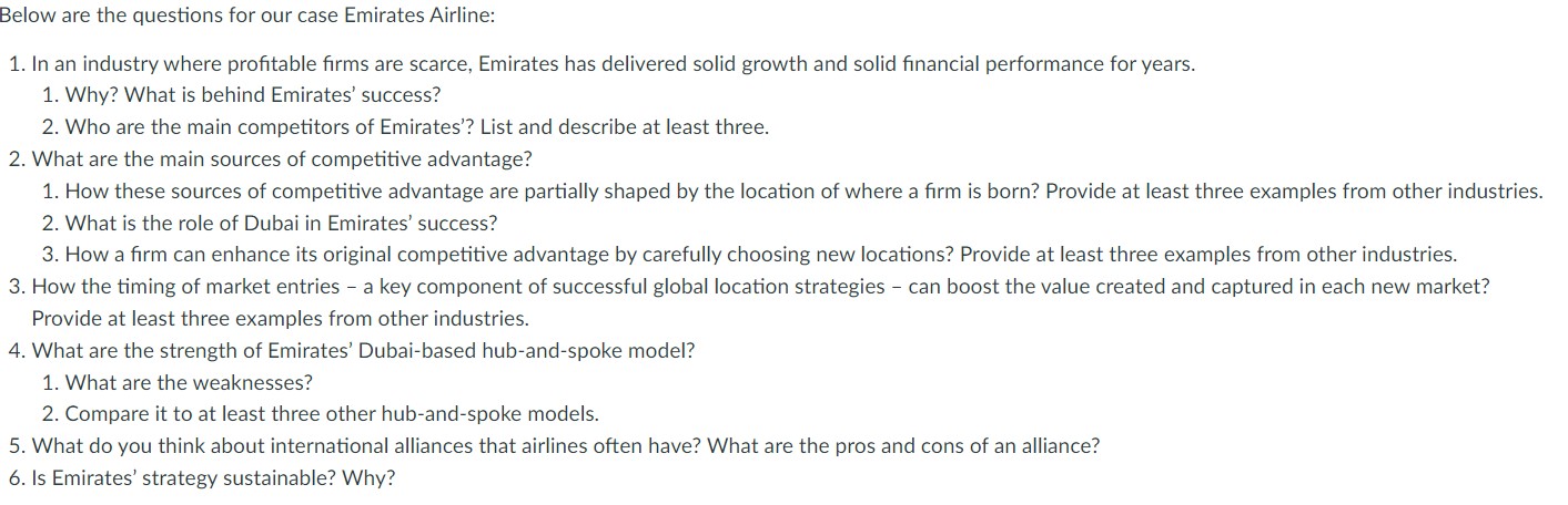 Solved Below are the questions for our case Emirates | Chegg.com