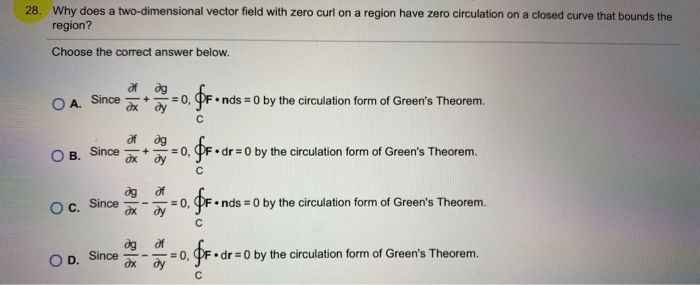 Solved 28. Why does a two-dimensional vector field with zero | Chegg.com