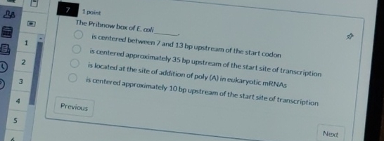 Solved 71 ﻿pointThe Pribnow bax of E. ﻿coli q,2is centered | Chegg.com