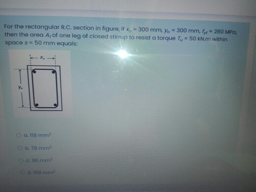 Solved For the rectangular R.C. section in figure, if Xo = | Chegg.com