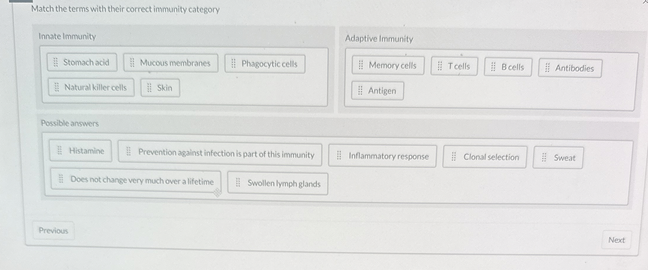 Solved Match the terms with their correct immunity | Chegg.com