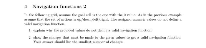 Solved 4 Navigation functions 2 In the following grid, | Chegg.com