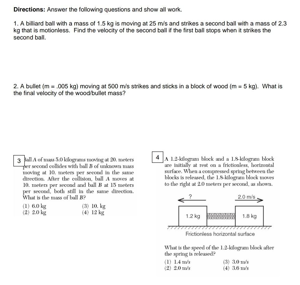 Solved Directions: Answer the following questions and show | Chegg.com