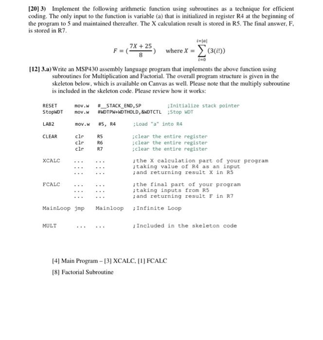 Solved [20] 3) Implement the following arithmetic function | Chegg.com