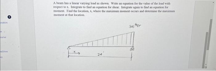Solved A beam has a linear varying load as shown. Write an | Chegg.com