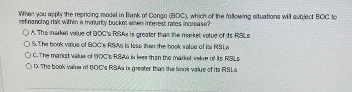 Solved When you apply the repricing model in Bank of Congo | Chegg.com