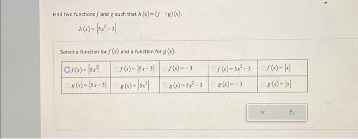 Solved Find two functions f and g such that h(x)=(f∘g)(x). | Chegg.com