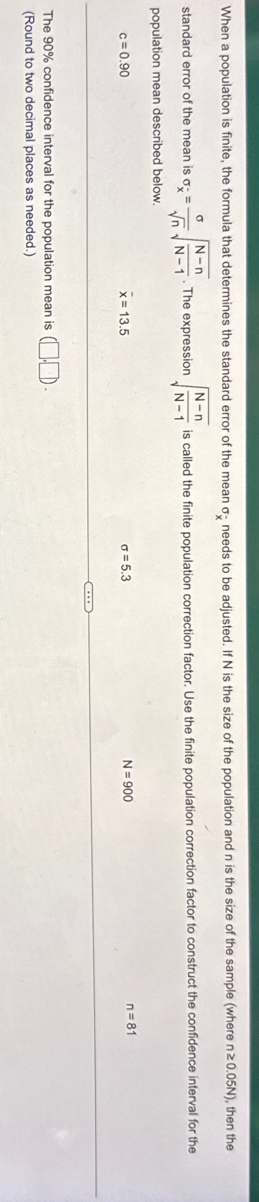 Solved population mean described | Chegg.com