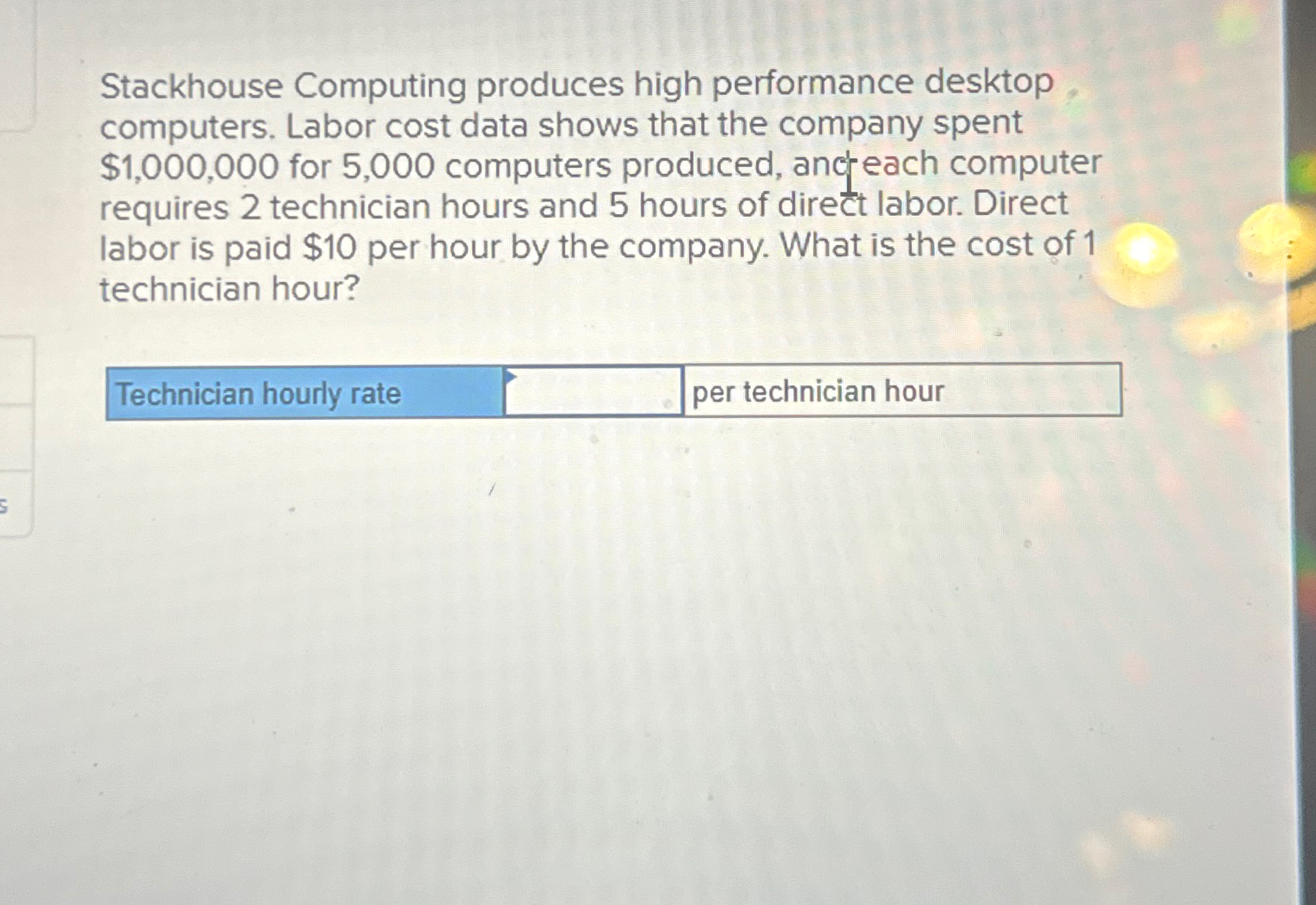 Solved Stackhouse Computing produces high performance | Chegg.com