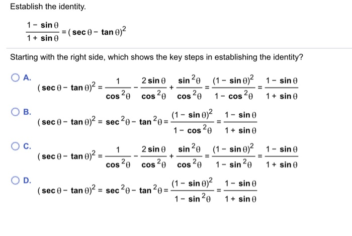 Solved Establish the identity. 1 - sino 1 + sine =( Sec - | Chegg.com