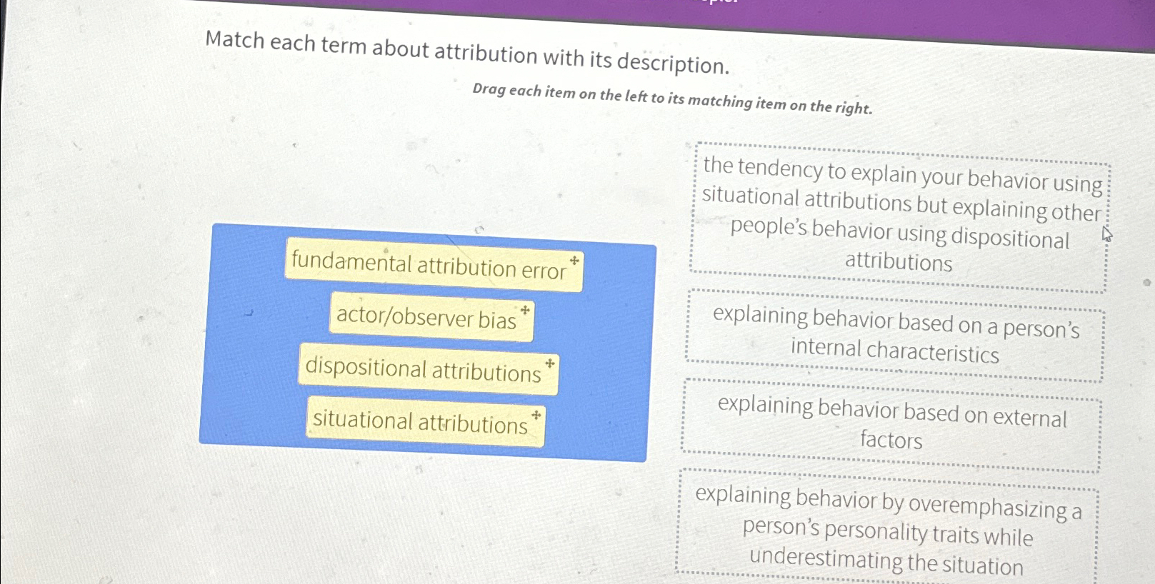 Solved Match each term about attribution with its | Chegg.com