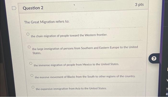 The Great Migration refers to: the chain migration of | Chegg.com