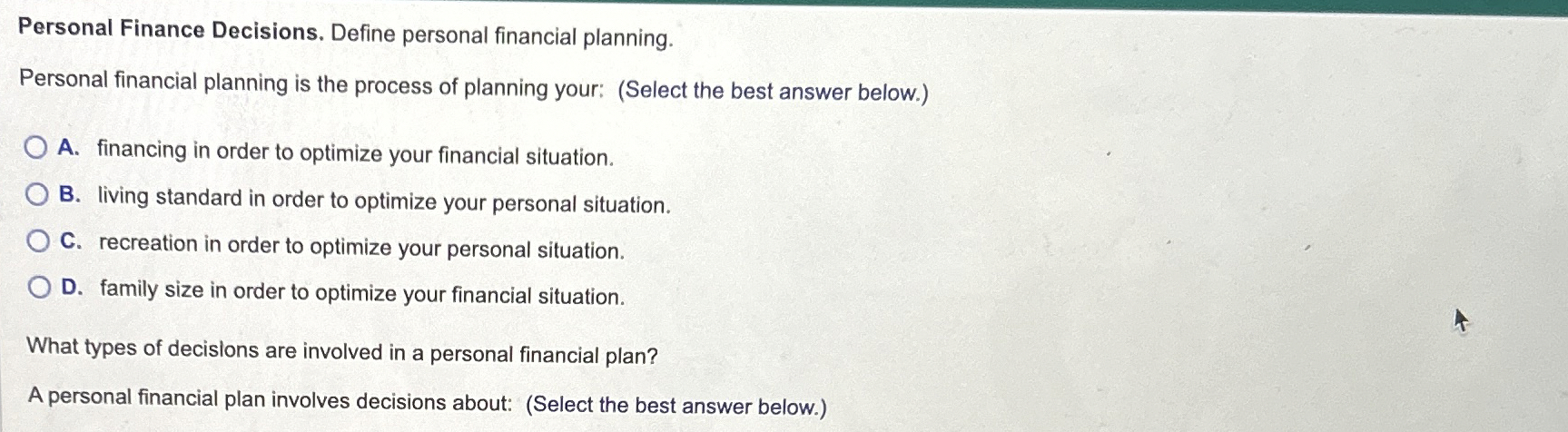 Solved Personal Finance Decisions. Define personal financial | Chegg.com