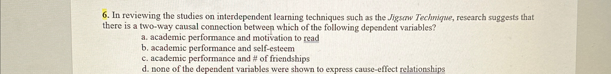 Solved In reviewing the studies on interdependent learning | Chegg.com
