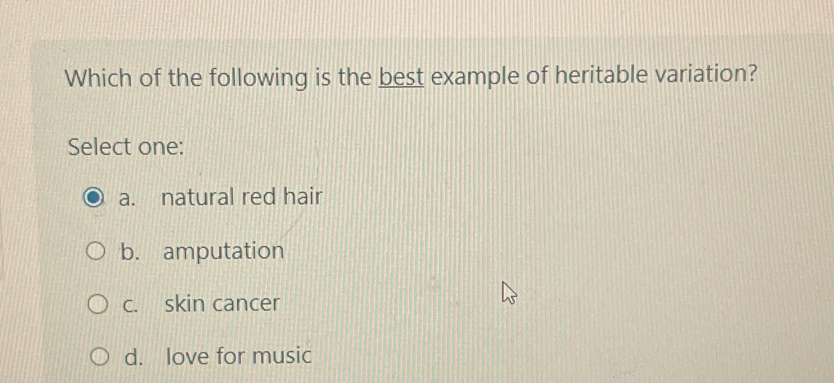 Solved Which of the following is the best example of | Chegg.com