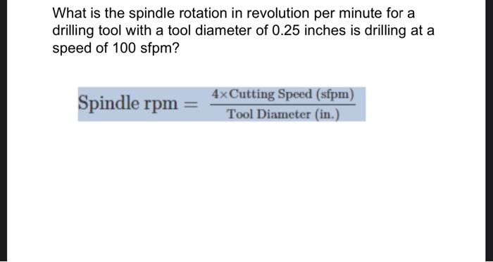 Solved What is the spindle rotation in revolution per minute | Chegg.com