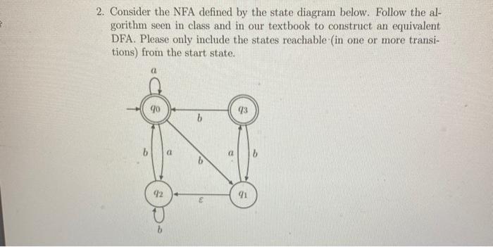 Solved 2. Consider the NFA defined by the state diagram | Chegg.com