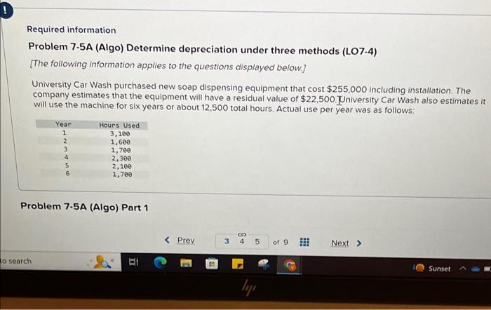 Solved Problem 7-5A (Algo) Determine depreciation under | Chegg.com