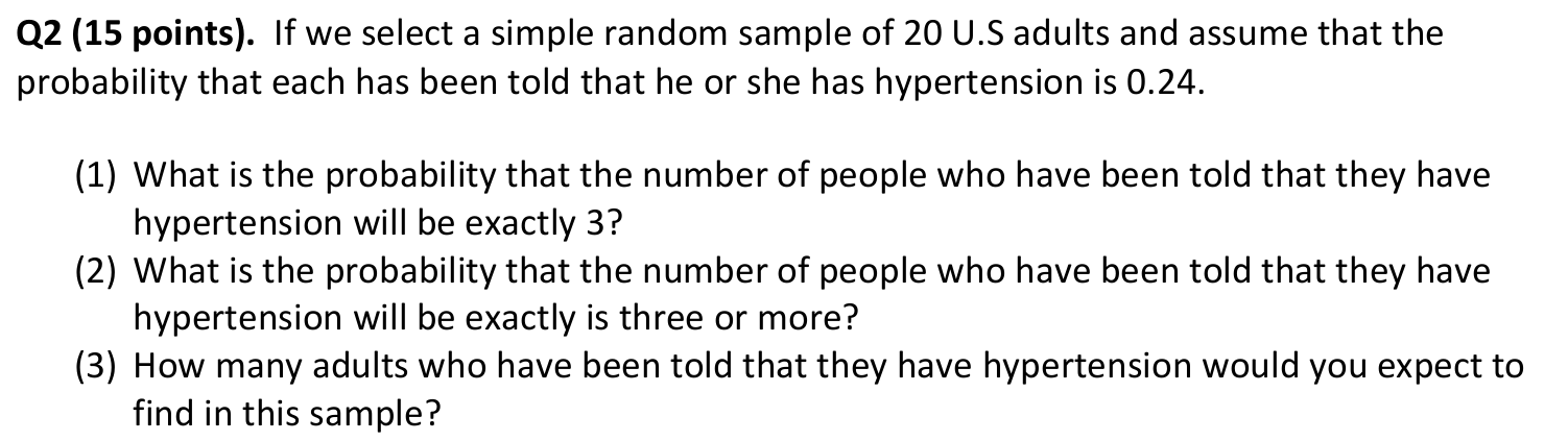 Solved Q2 (15 ﻿points). ﻿If we select a simple random sample | Chegg.com