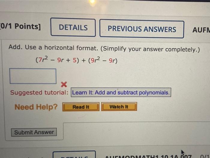 Solved C0/1 Points] DETAILS PREVIOUS ANSWERS AUFN Add. Use a | Chegg.com