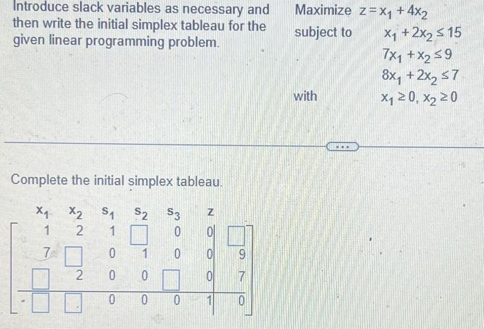 Solved Introduce slack variables as necessary and then write | Chegg.com