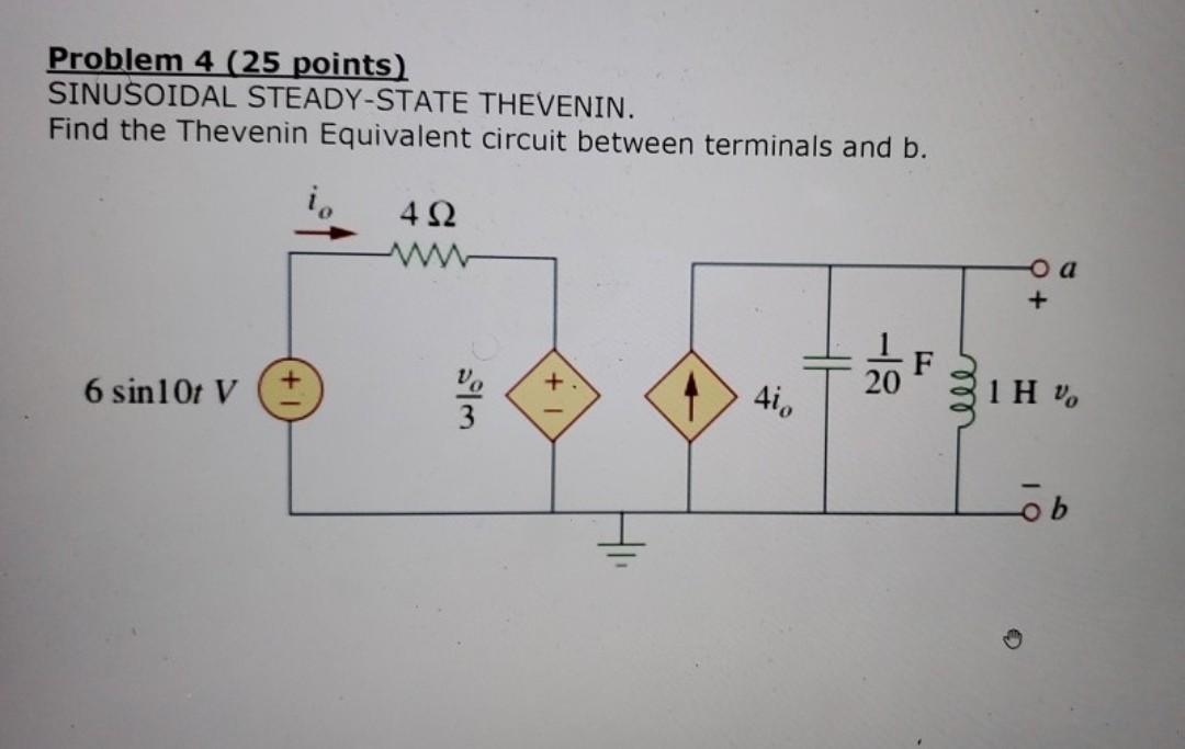 Solved Problem 4 (25 points) SINUSOIDAL STEADY-STATE | Chegg.com