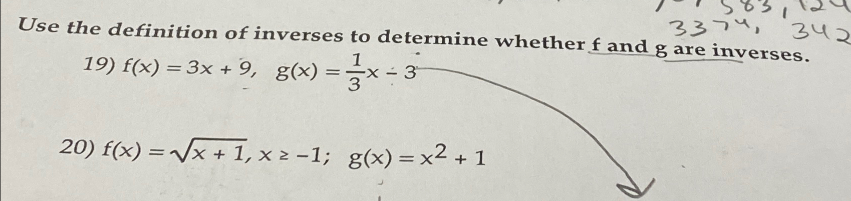 Solved Use the definition of inverses to determine whether f | Chegg.com