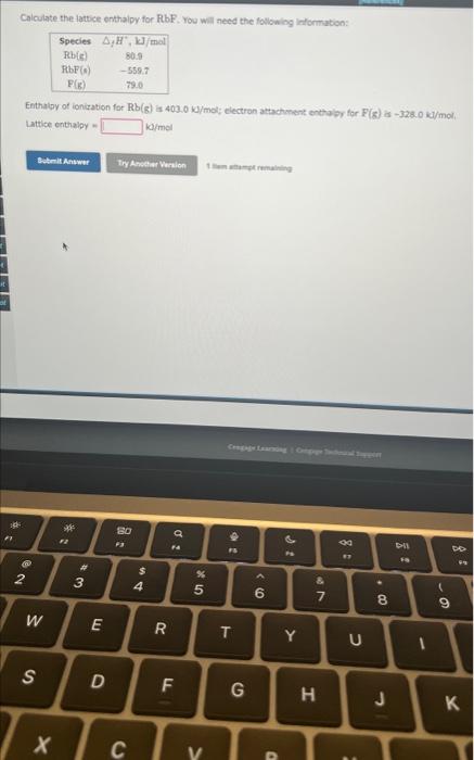 Solved Calculate the lattice onthalpy for RbF. You will need | Chegg.com