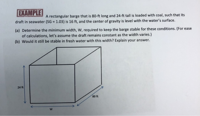 Solved EXAMPLE A rectangular barge that is 80-ft long and | Chegg.com