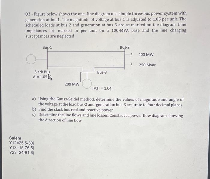 Solved Q3 - Figure below shows the one -line diagram of a | Chegg.com