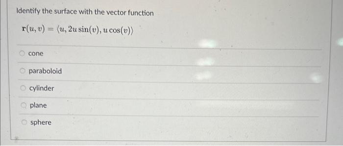 Solved Identify the surface with the vector function | Chegg.com