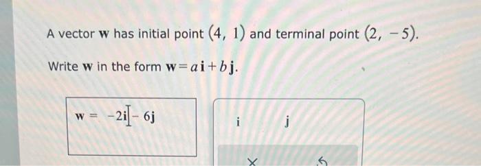 Solved A vector w has initial point (4,1) and terminal point | Chegg.com