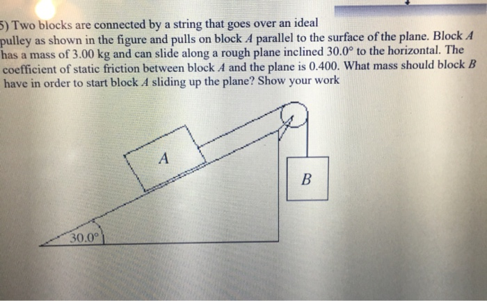 Solved 5) Two blocks are connected by a string that goes | Chegg.com