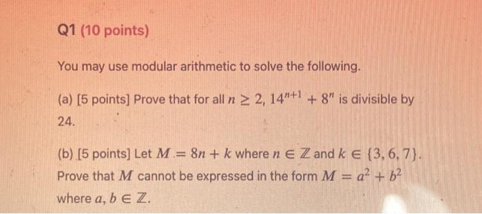 Solved Q1 (10 points) You may use modular arithmetic to | Chegg.com