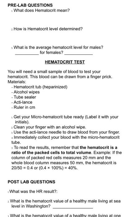 Solved What is the average hematocrit level for males? for | Chegg.com