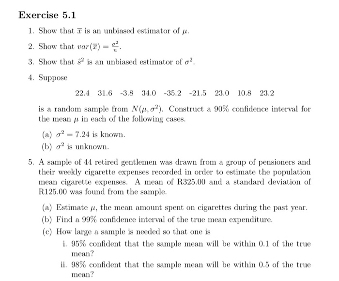 Solved Exercise 5 1 1 Show That T Is An Unbiased Estimator