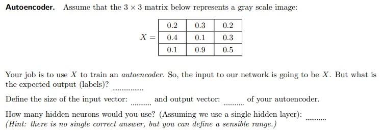 Solved Autoencoder. Assume that the 3 x 3 matrix below | Chegg.com