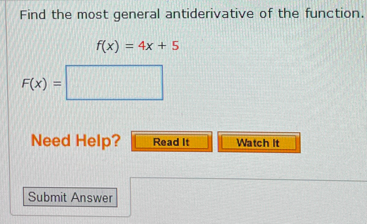 Solved Find the most general antiderivative of the | Chegg.com