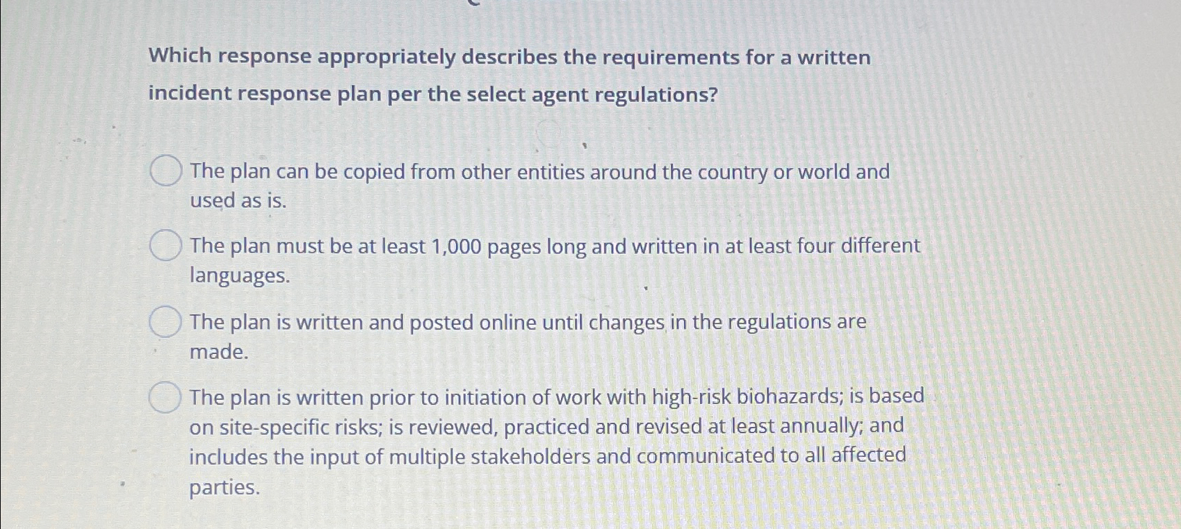 Solved Which response appropriately describes the | Chegg.com