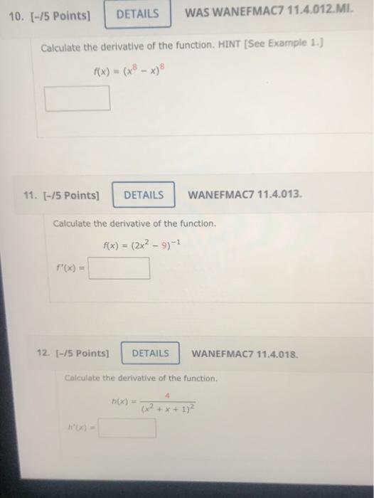 Solved 10. [-15 Points) DETAILS WAS WANEFMAC7 11.4.012.ML. | Chegg.com