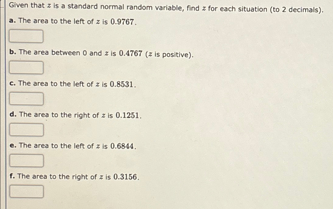 Solved Given that z ﻿is a standard normal random variable, | Chegg.com