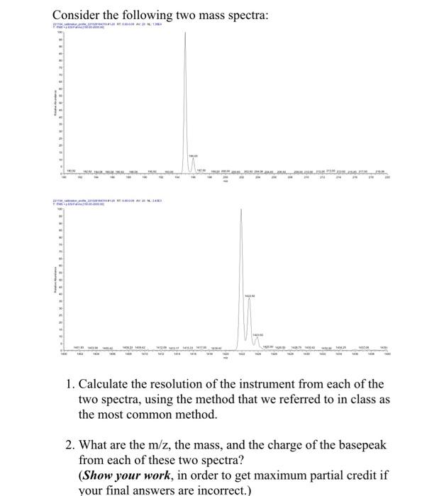 Solved Consider the following two mass spectra: 1. Calculate | Chegg.com