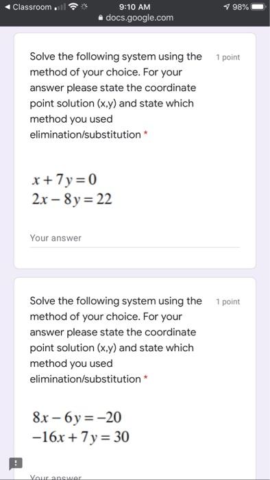 Solved Classroom. 4 98% 9:10 AM .docs.google.com Solve the | Chegg.com