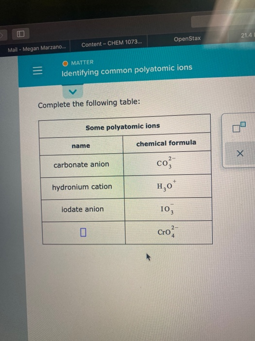 Solved 21.4 OpenStax Content-CHEM 1073... Mail - Megan | Chegg.com