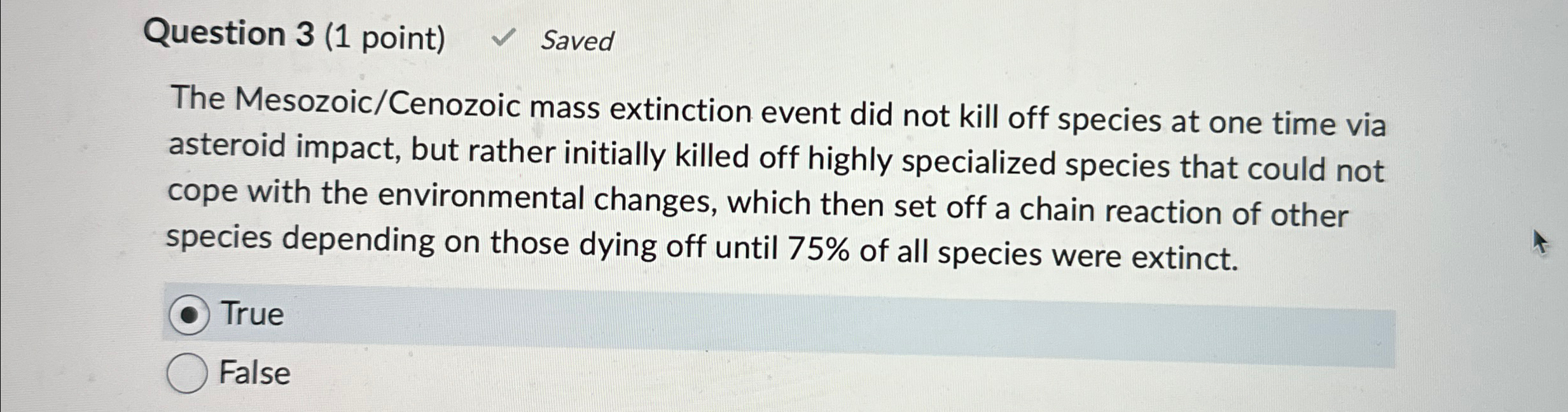 Solved Question 3 (1 ﻿point)SavedThe Mesozoic/Cenozoic mass | Chegg.com