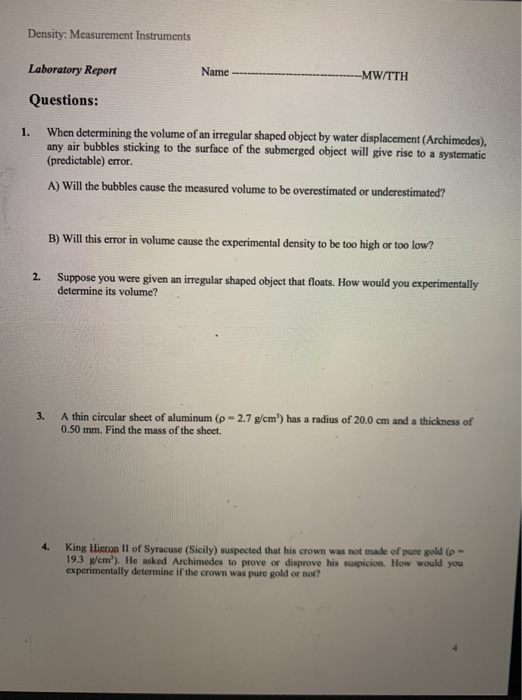 Solved B. Thickness Measurements. Table 2 Purpose: Practice | Chegg.com