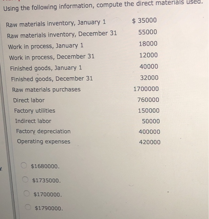 Solved Using the following information, compute the direct | Chegg.com